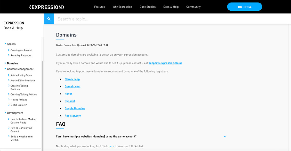Add a custom domain to your site | Expression